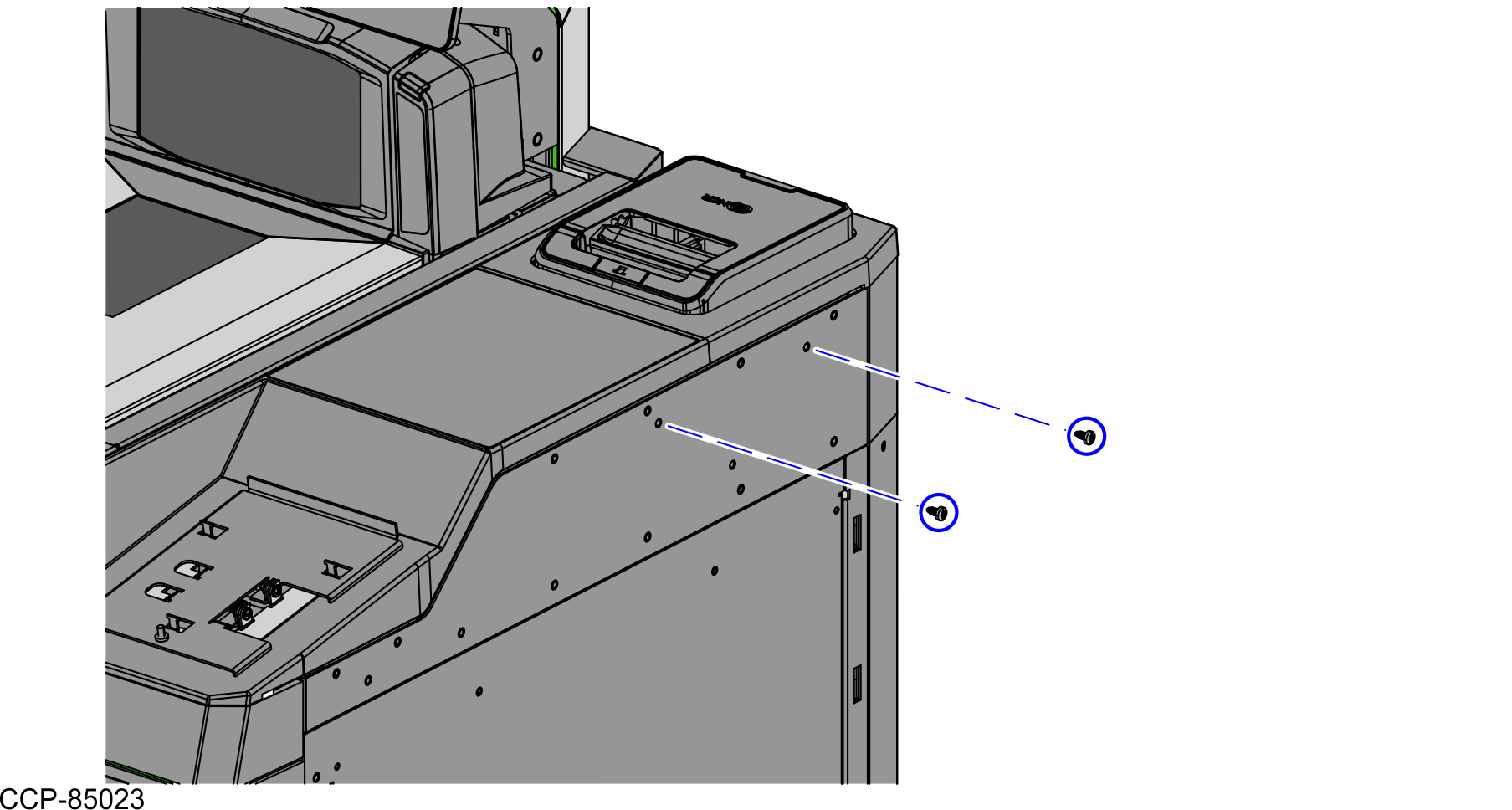 7371 NCR Voyix SCO Full Function Fixed: Coupon Printer Shelf on right side