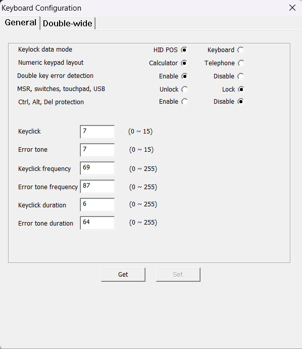 Keyboard Configuration window