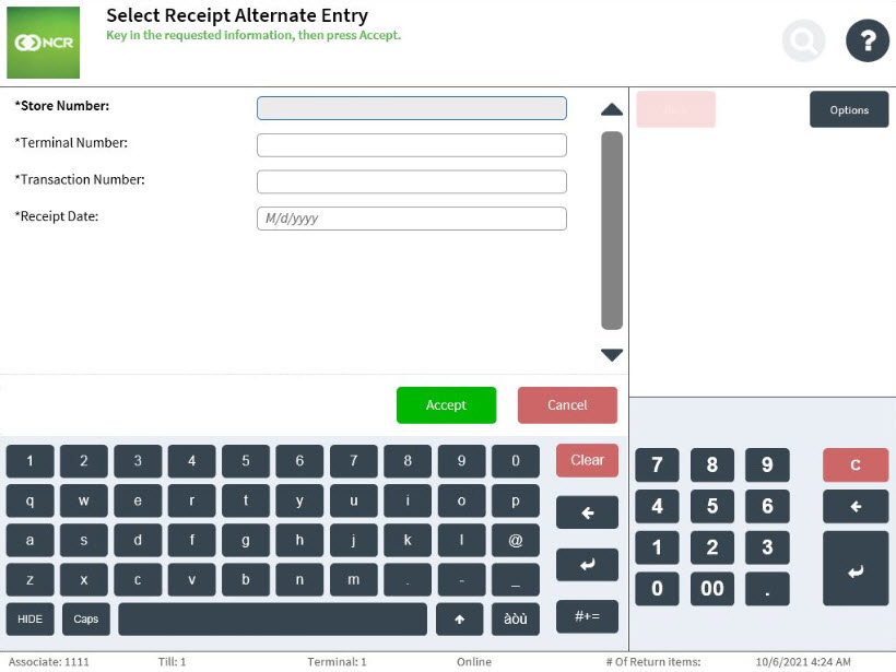 Using Alternate Receipt Entry Method