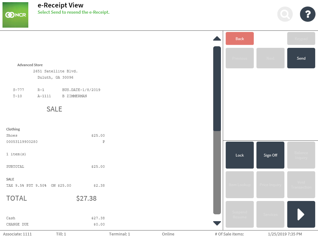 Resending an e-receipt using a receipt
