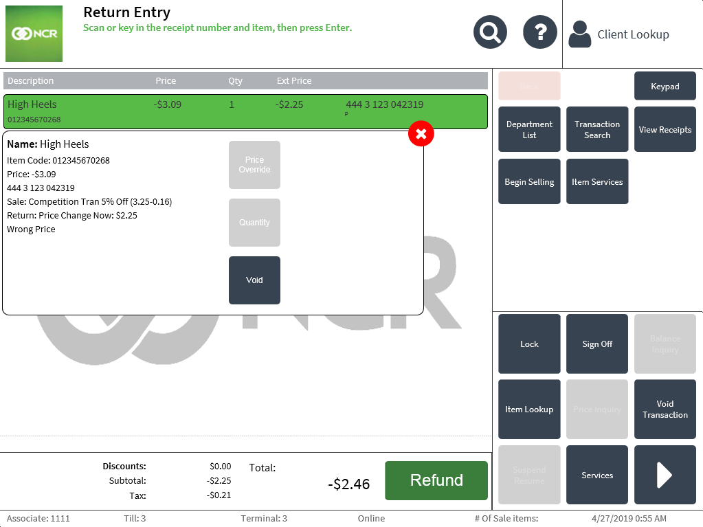Changing Returned Item Prices