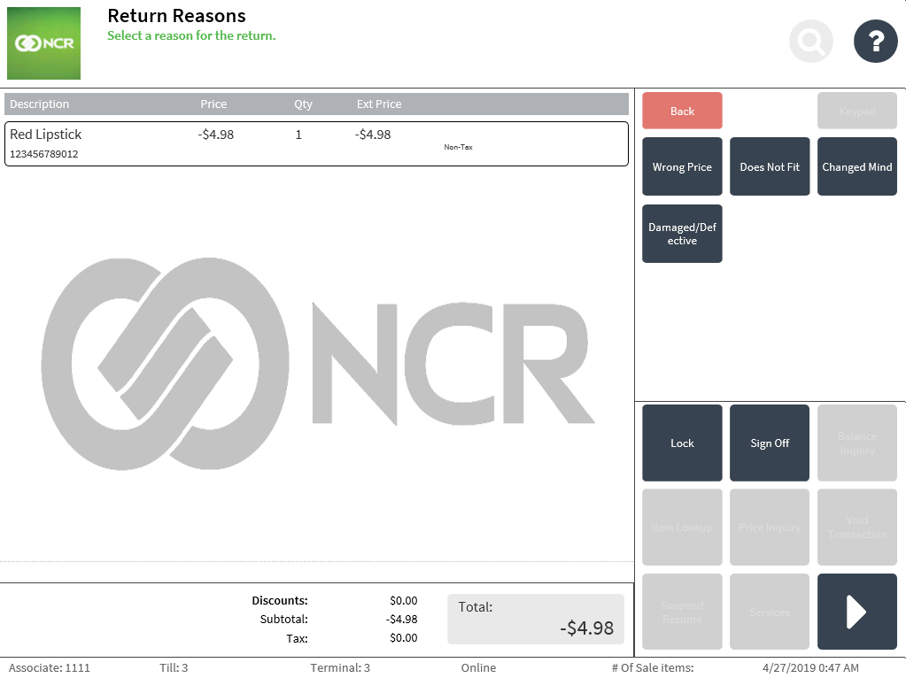 Changing Returned Item Prices